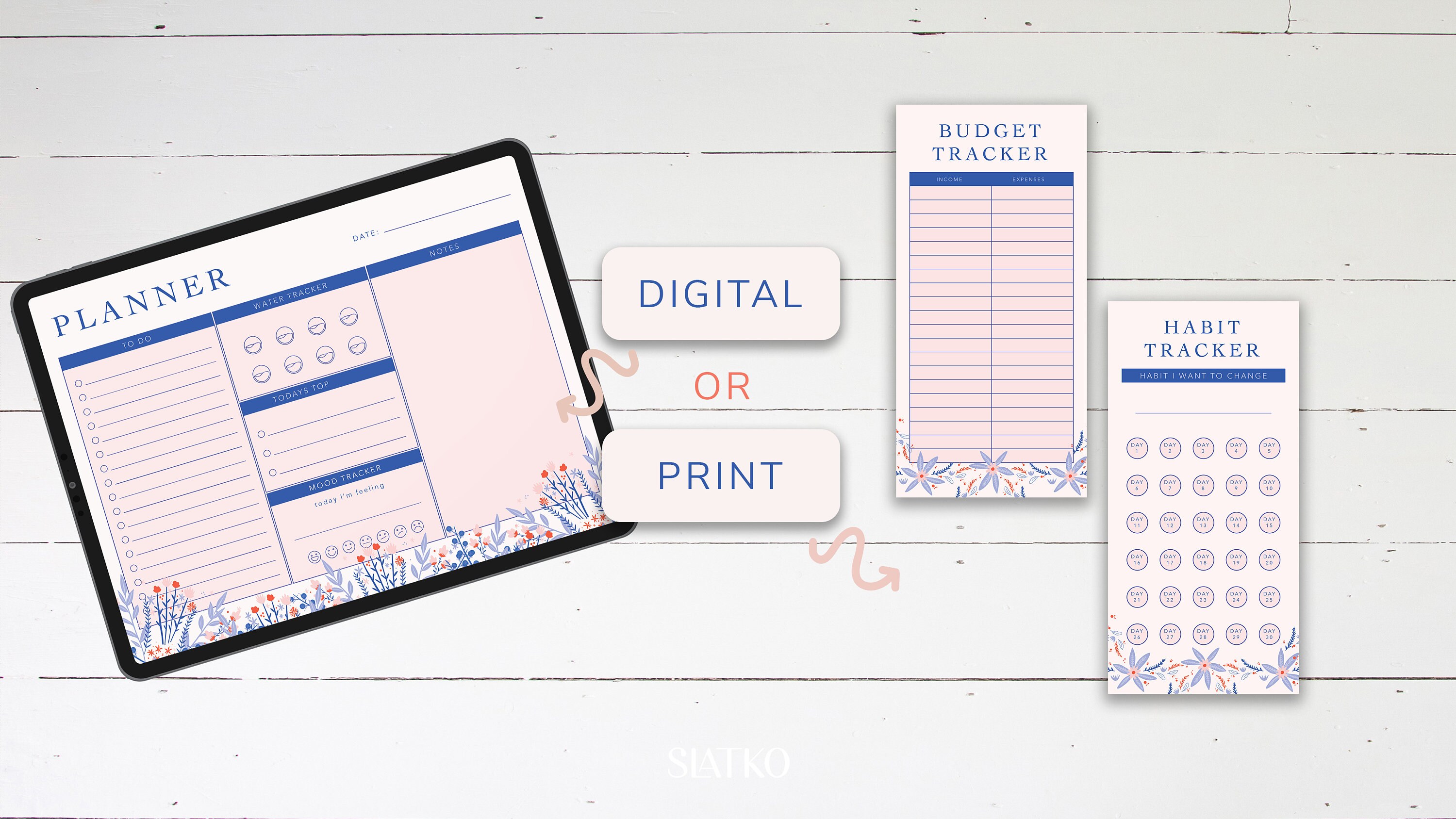 Everyday Printable Horizontal Planner, Budget Planner, Daily Planner ...