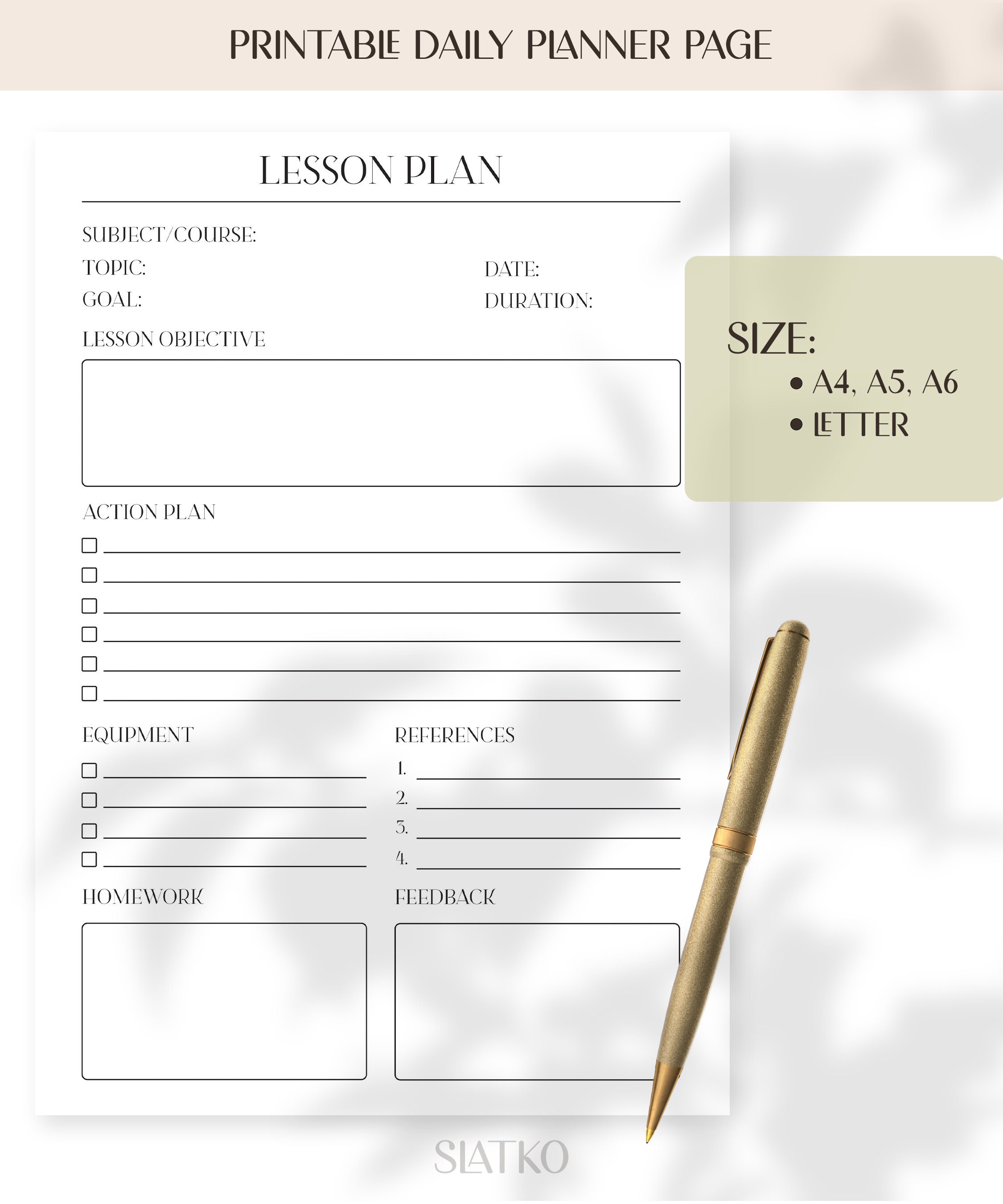 Printable Lesson Plan Page, Teacher Lesson Planner, Organization Lesson ...