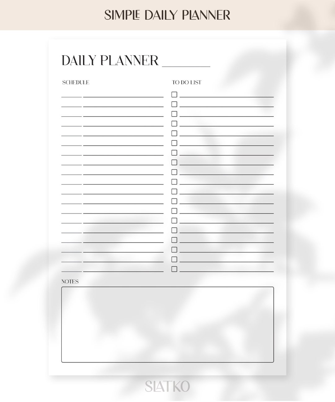 Printable Daily Minimal Planner Page, Organization Planner Page ...