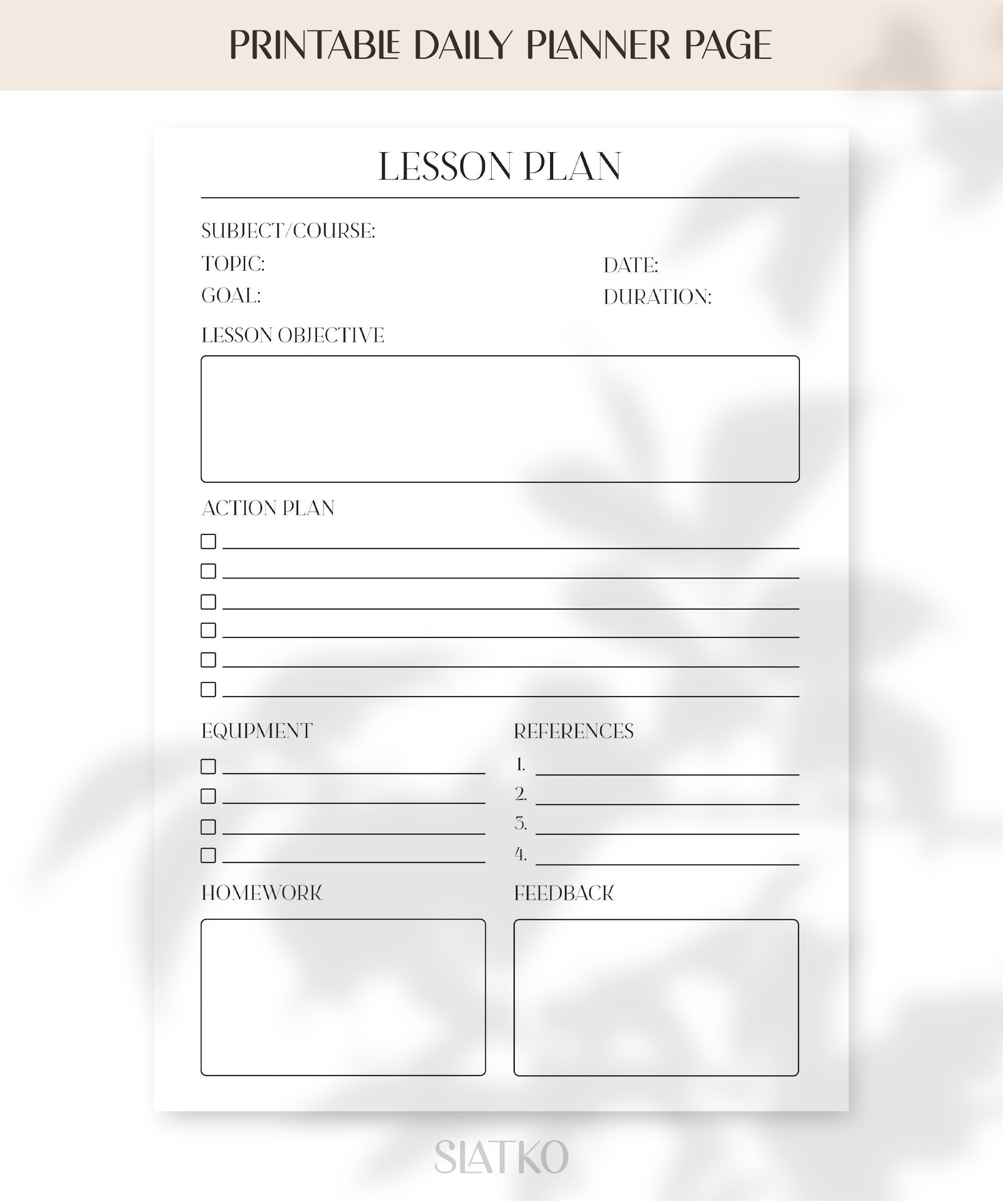 Printable Lesson Plan Page, Teacher Lesson Planner, Organization Lesson ...