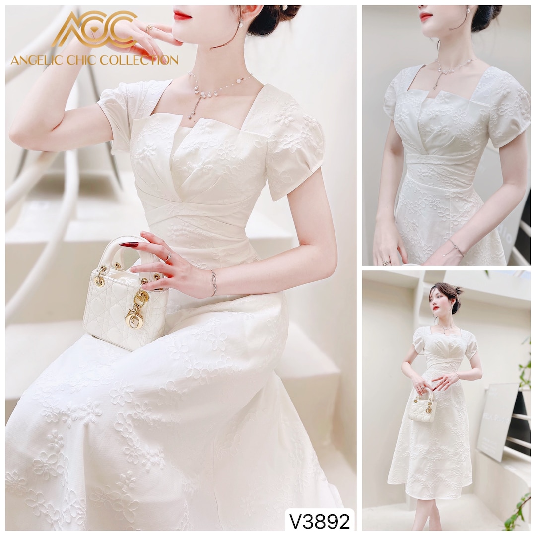 Women White Dress, Puff Sleeves Midi - Long Dress for Women, Formal ...