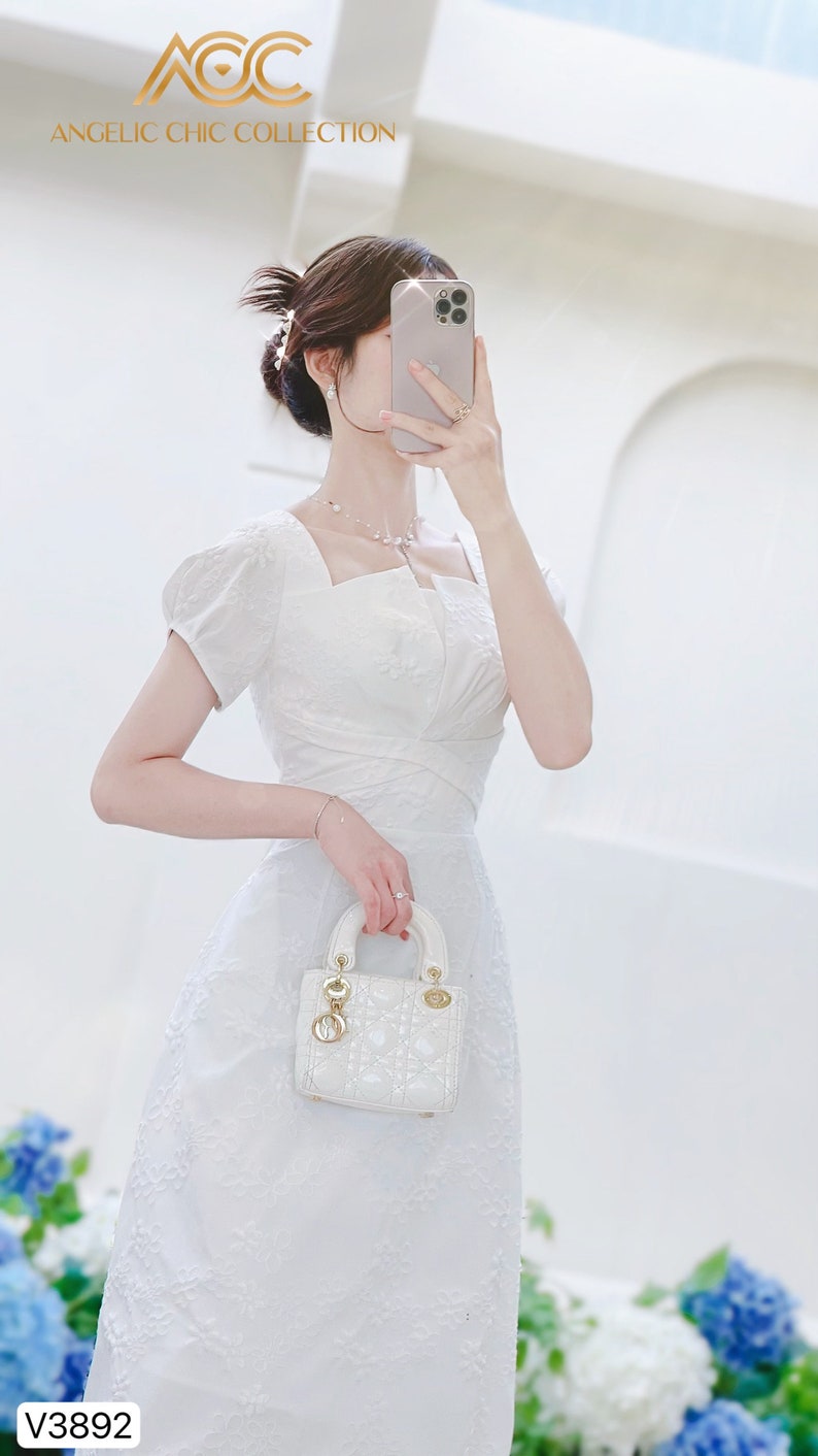 Women White Dress, Puff Sleeves Midi - Long Dress for Women, Formal ...