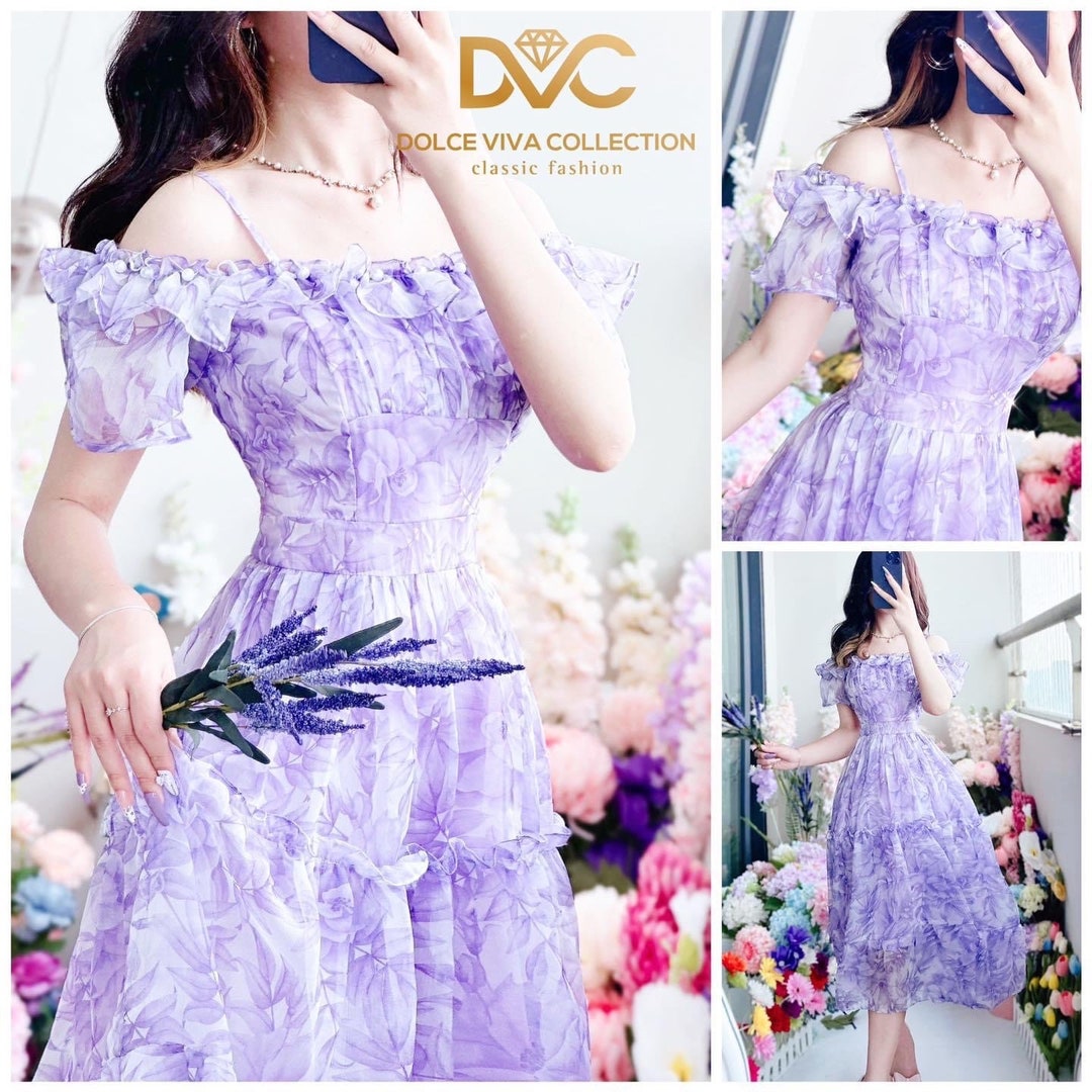 Purple Dress for Vacation With Lovely Floral Printed & Layers Cut, Sun ...