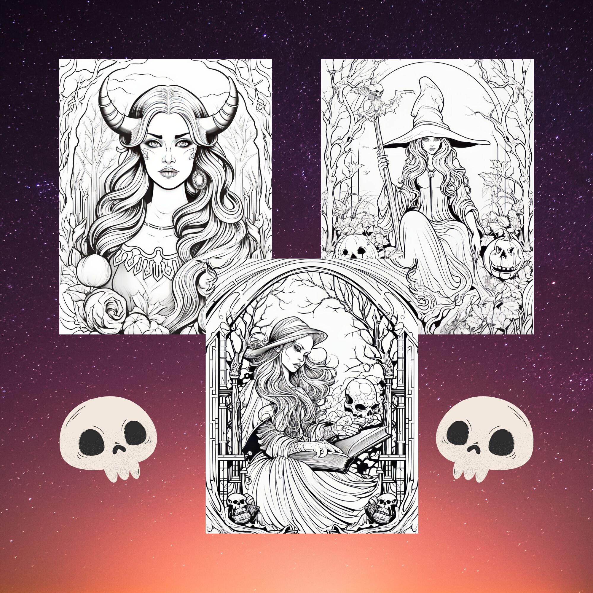 Mystical Witch-themed Coloring Pages Halloween Magic Horror-inspired ...