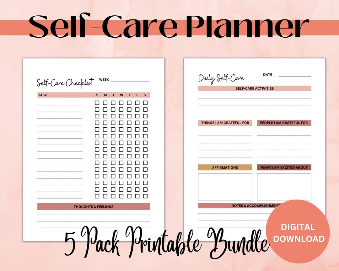 Self-care Planner Checklist for Wellness and Mental Health, Mindfulness ...