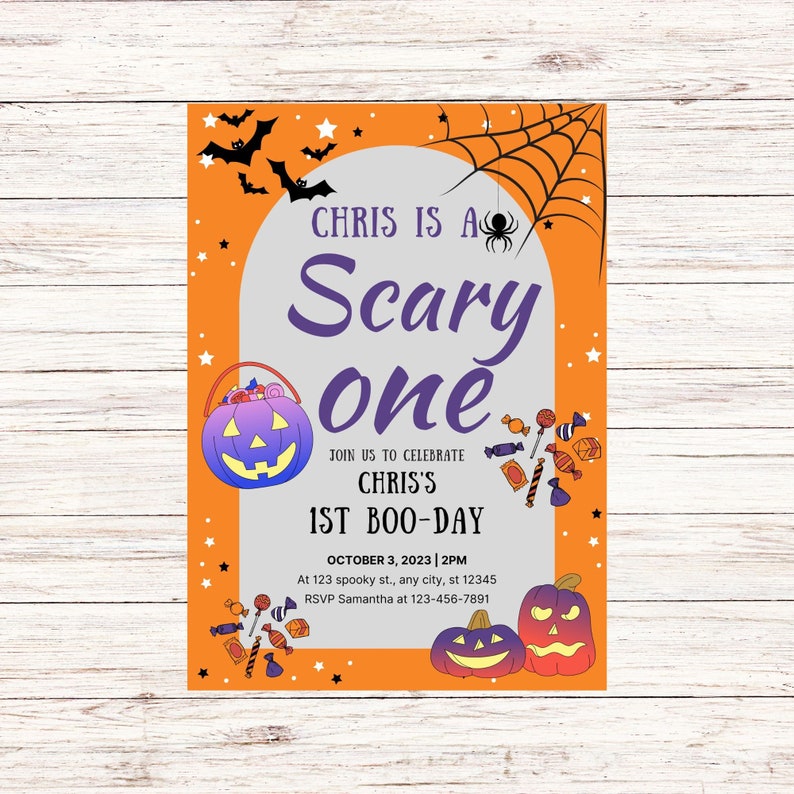 Scary One Halloween Birthday Invitation | Editable Instant Download ...