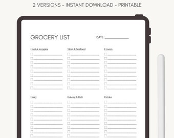 Grocery List Printable Template | Grocery Planner | Food Shopping List ...