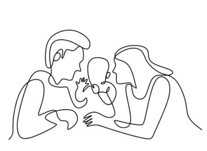 Continuous One Line Drawing of Happy Family. Father, Mother Hugging ...