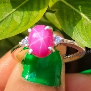 Pink Star Sapphire Ring, Sterling Silver, CZ Diamonds, Lindy Star - Etsy