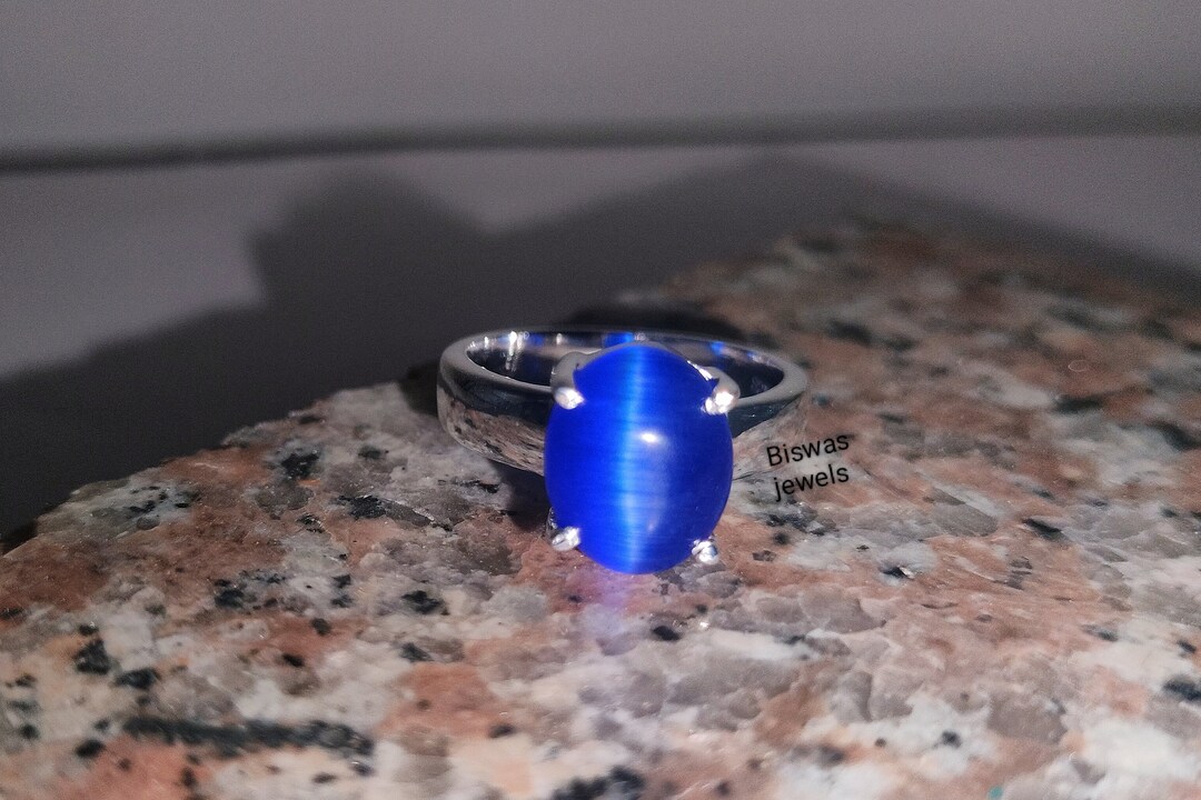 Blue Cats Eye Stone Ring, 925 Sterling Silver, Handmade Silver Ring, Lab Gemstone, Cats Eye ...