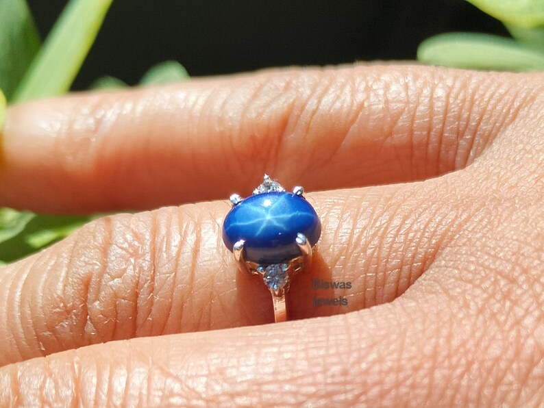 Blue Lindy Star Sapphire Ring 925 Sterling Silver Lab Blue - Etsy