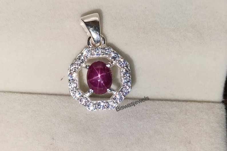 Genuine Star Ruby Pendant, Star Gemstone, Star Ruby Necklace, 925 ...