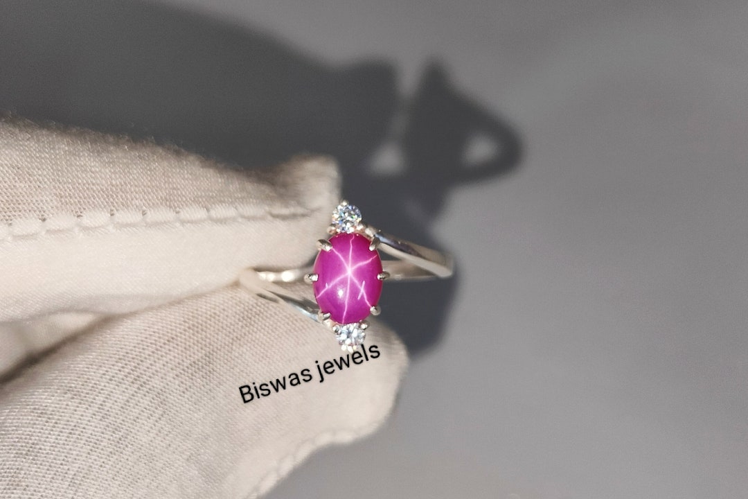 Vintage Pink Star Sapphire Ring, Sterling Silver CZ, Handmade - Etsy