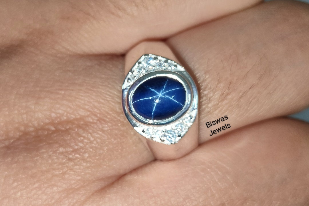 Handmade Sterling Silver Blue Star Sapphire Ring, Vintage Style - Etsy
