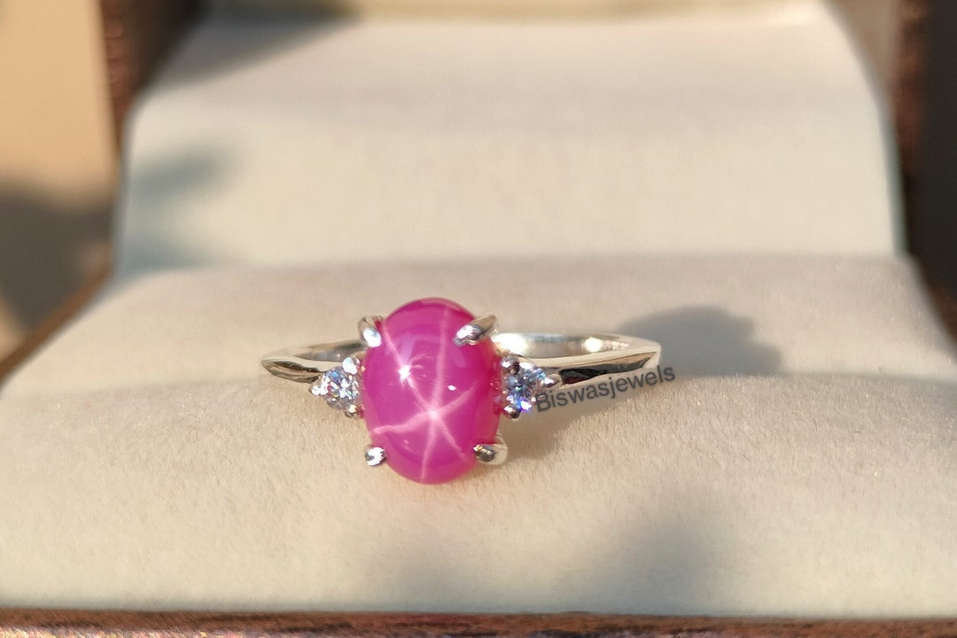 Pink Star Sapphire Ring, Pink Lindy Star, 925 Sterling Silver, Silver ...