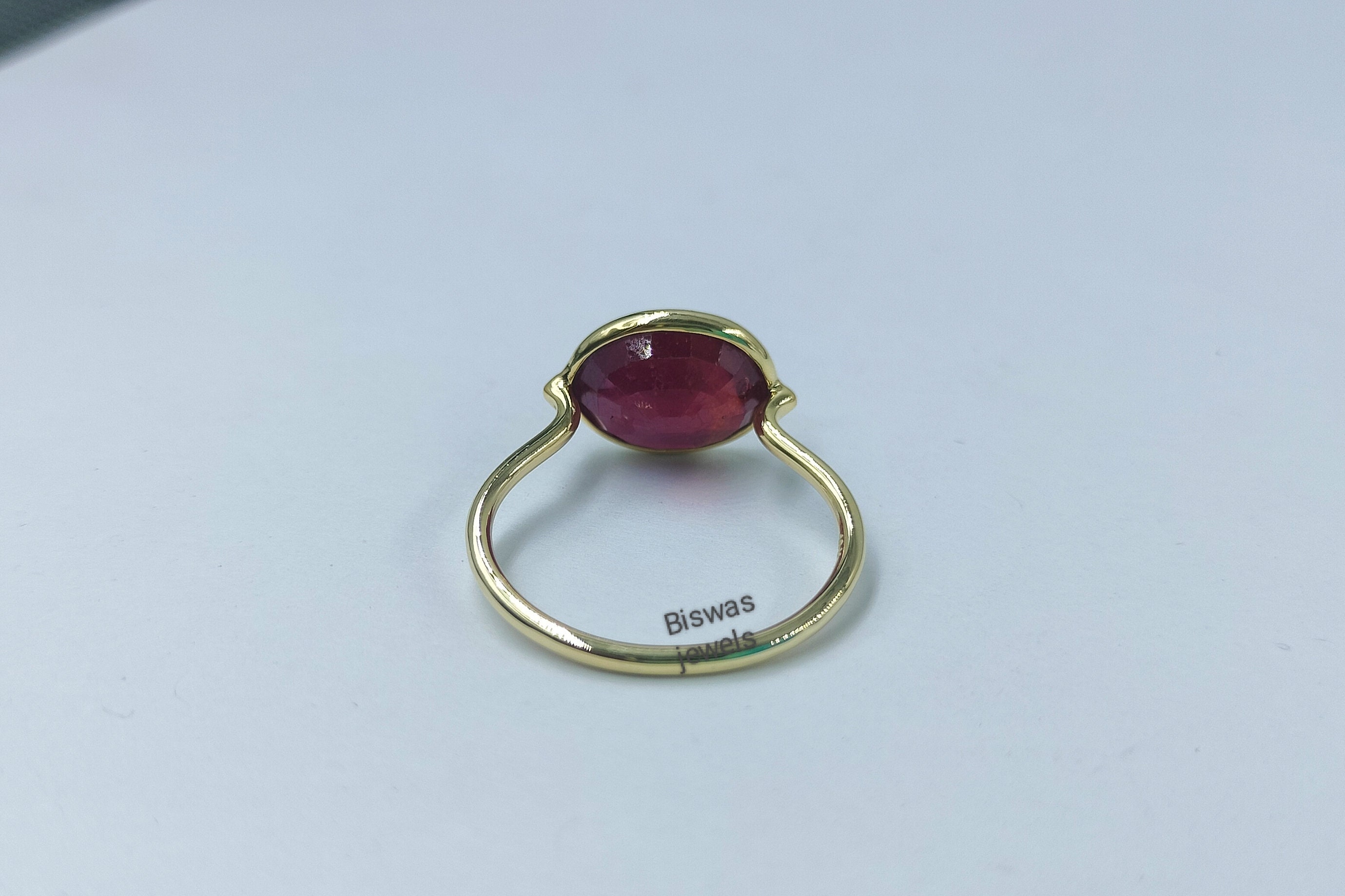 Handmade 10K Yellow Gold Lab Ruby Ring, Bezel Set - Etsy