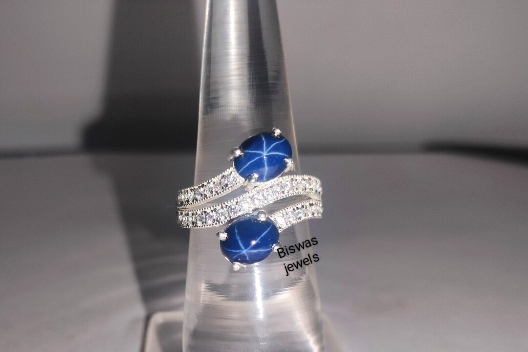 Handmade Sterling Silver Blue Star Sapphire Ring, CZ Accents - Etsy