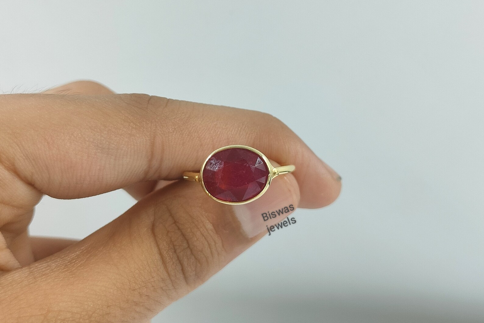 10K Yellow Gold Red Ruby Ring, Handmade Gold Ring, Lab Red Ruby ...