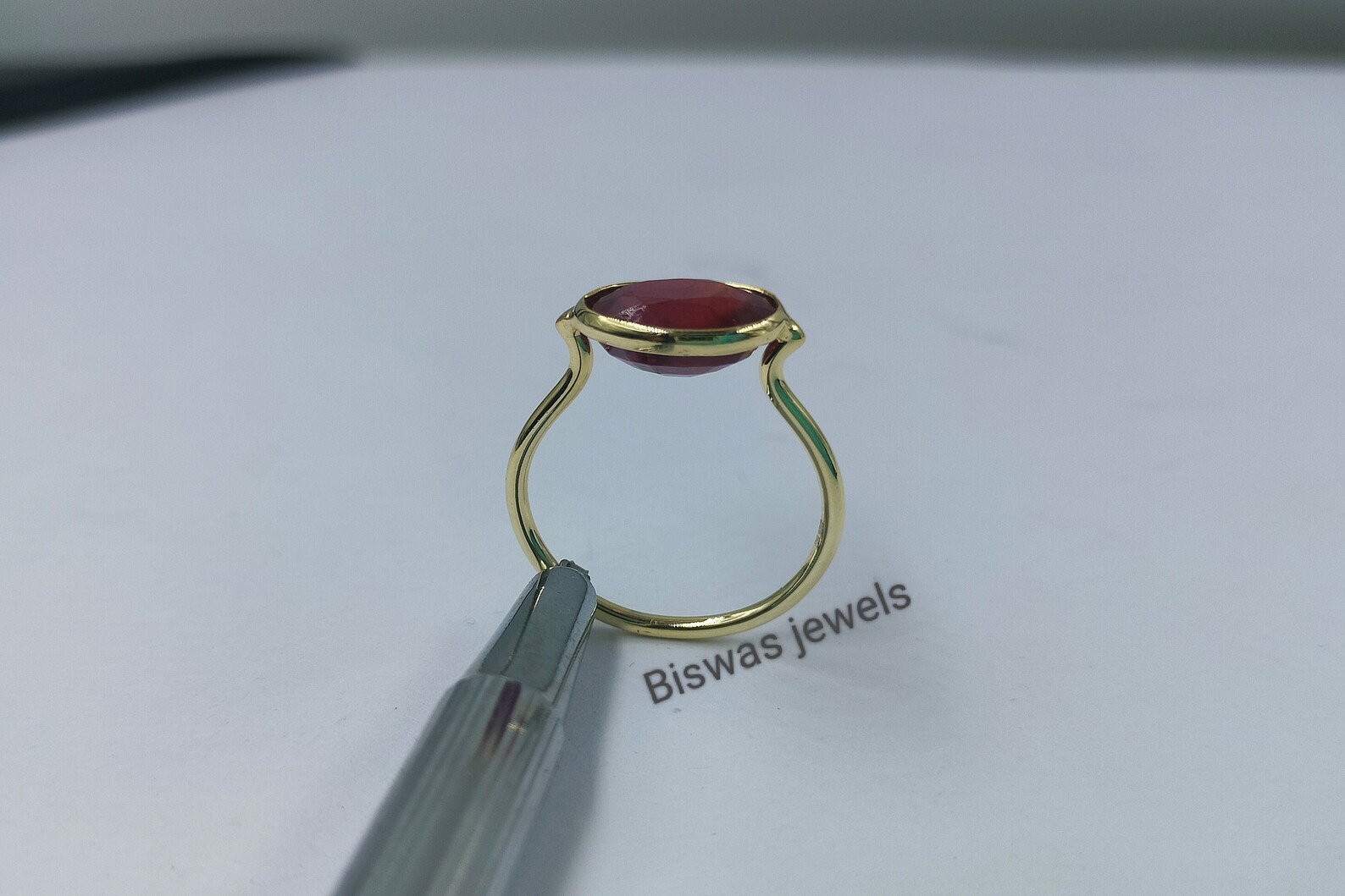 10K Yellow Gold Red Ruby Ring, Handmade Gold Ring, Lab Red Ruby ...