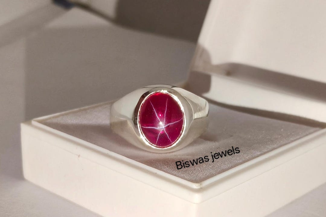 Handmade Oval Red Star Ruby Ring, 925 Sterling Silver Men's Jewelry - Etsy
