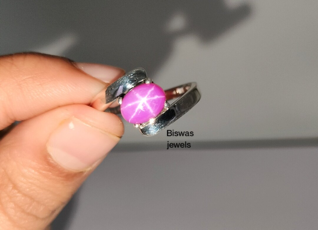 Vintage Pink Star Sapphire Ring, 925 Sterling Silver, Pink Lindy Star ...