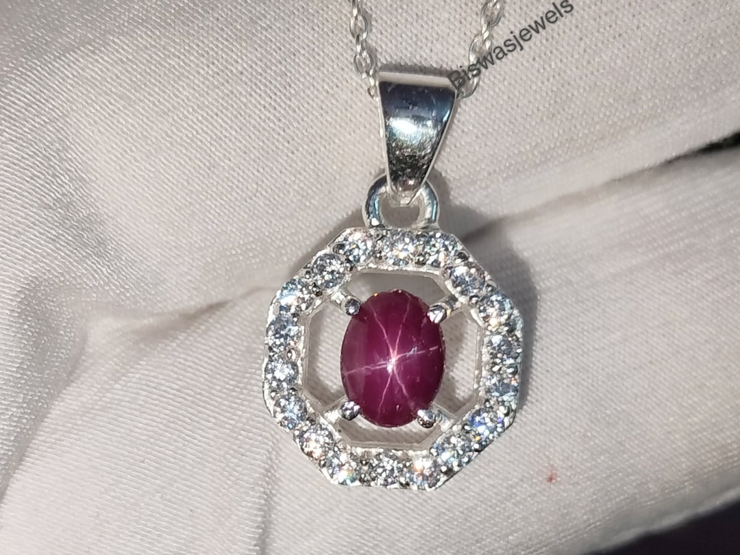 Genuine Star Ruby Pendant, Star Gemstone, Star Ruby Necklace, 925 Sterling Silver, Star Pendant ...