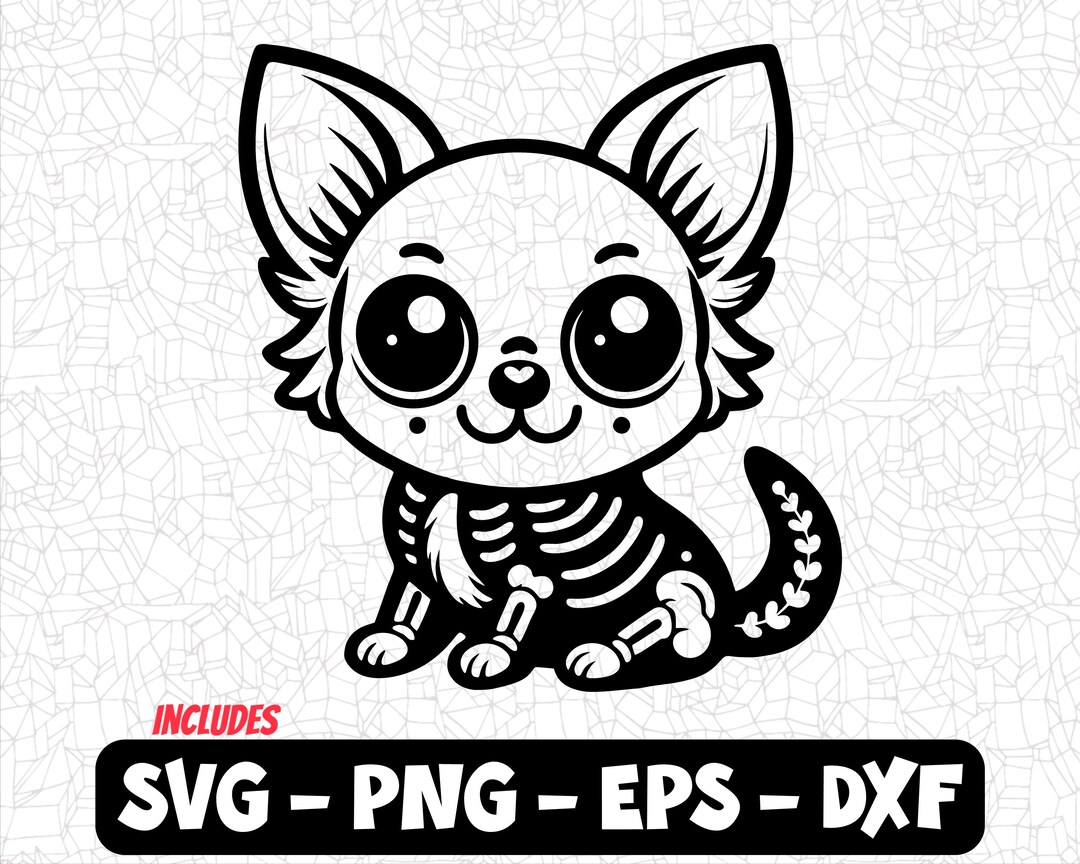 Cute Skeleton Dog SVG | Kawaii Dog Skeleton Clipart PNG, EPS, Dxf ...
