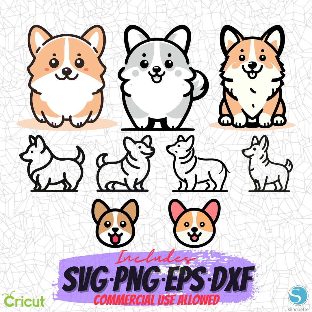 Corgi SVG Design, Cutting File, Png Eps Dxf Digital Clipart, Great for ...
