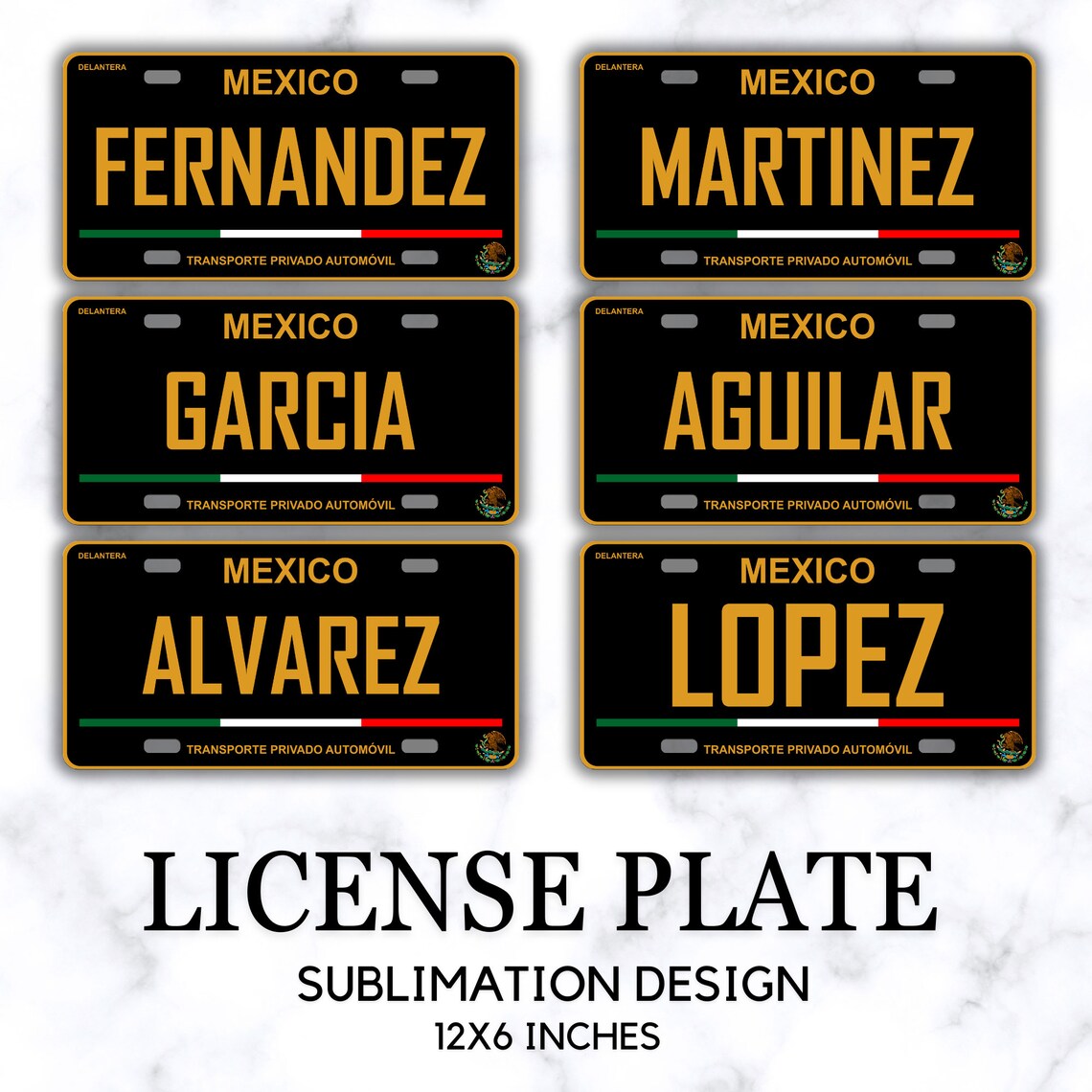 Mexican Popular Last Names, License Plate Design Bundle, 23 PNG Files ...