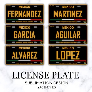 Mexican Popular Last Names, License Plate Design Bundle, 23 PNG Files ...