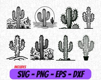 Cactus SVG Bundle | Desert Succulent Clipart | Boho Cactus PNG for ...
