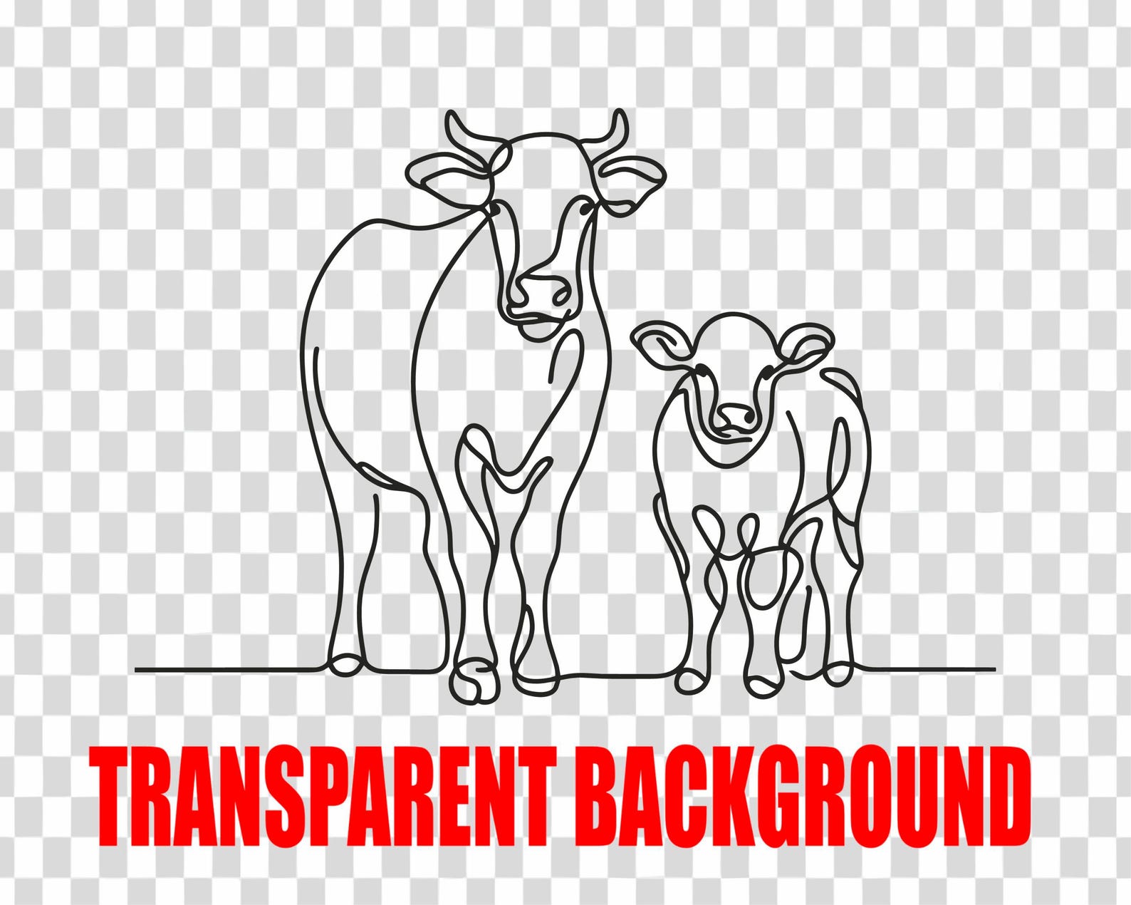 Cow and Calf Line Art SVG | Farm Animal Outline Clipart Png | EPS, DXF ...