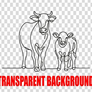 Cow and Calf Line Art SVG | Farm Animal Outline Clipart Png | EPS, DXF ...