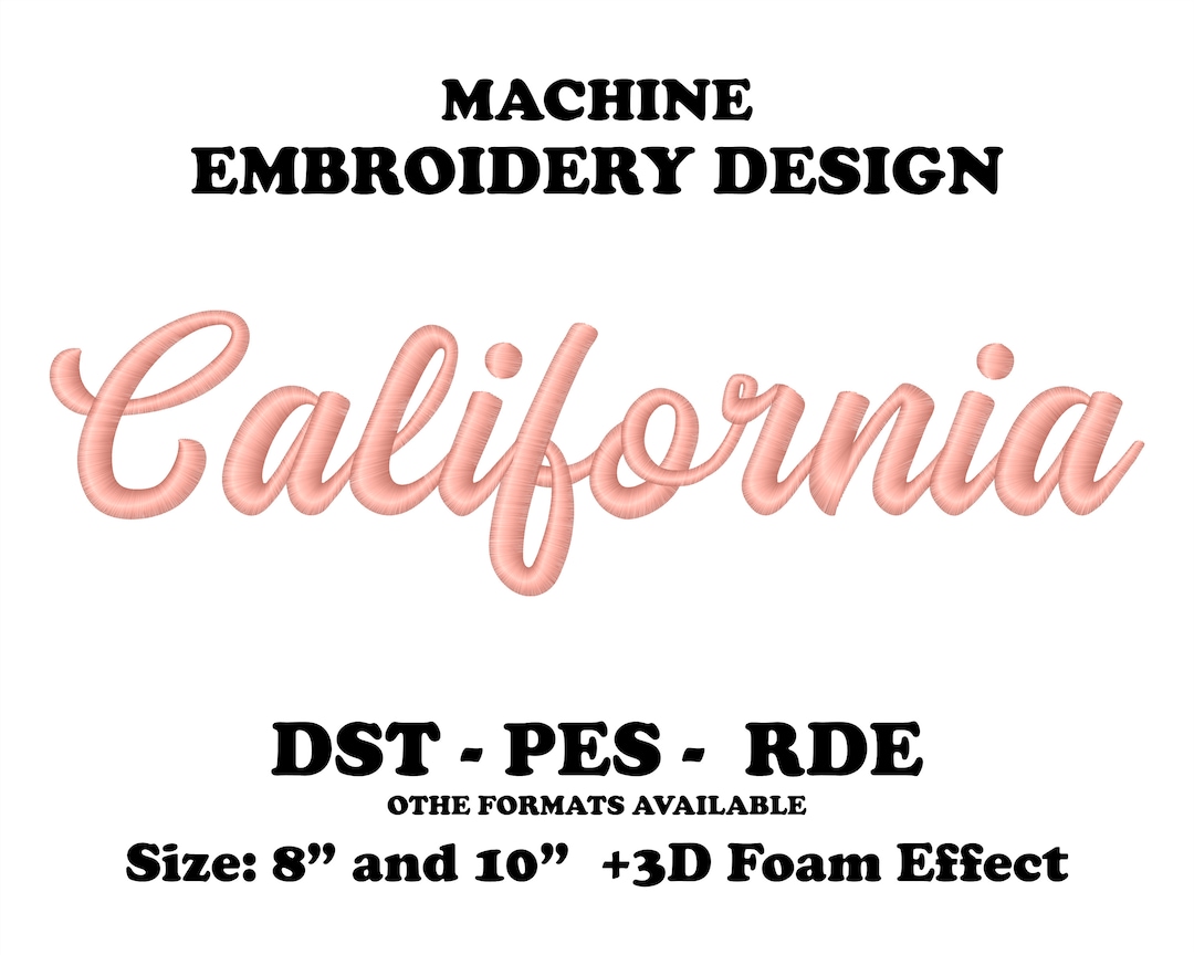 California Cursive Embroidery Design, Digitized Machine File, Brother ...