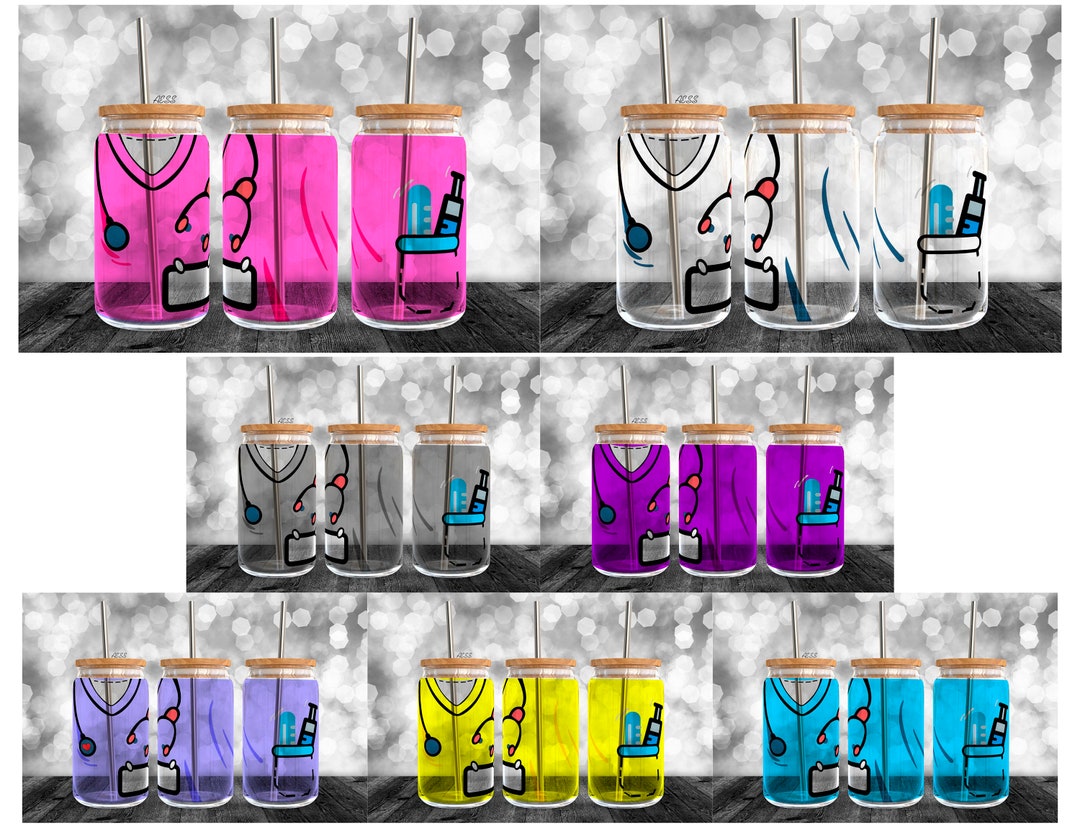 Nurse Libbey Glass Can Bundle, Sublimation Designs Wraps, 16oz Frosted ...