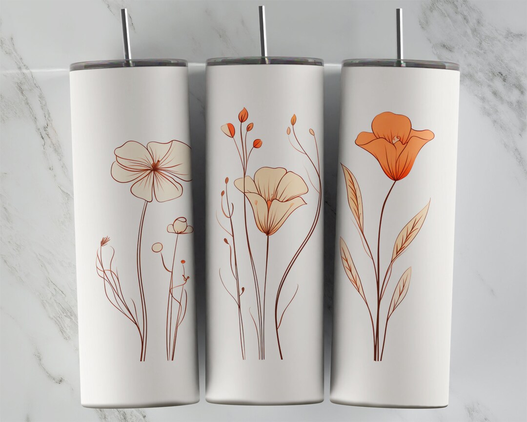Flower Line Art Sublimation Design for Tumblers, Frosted Glass Image ...