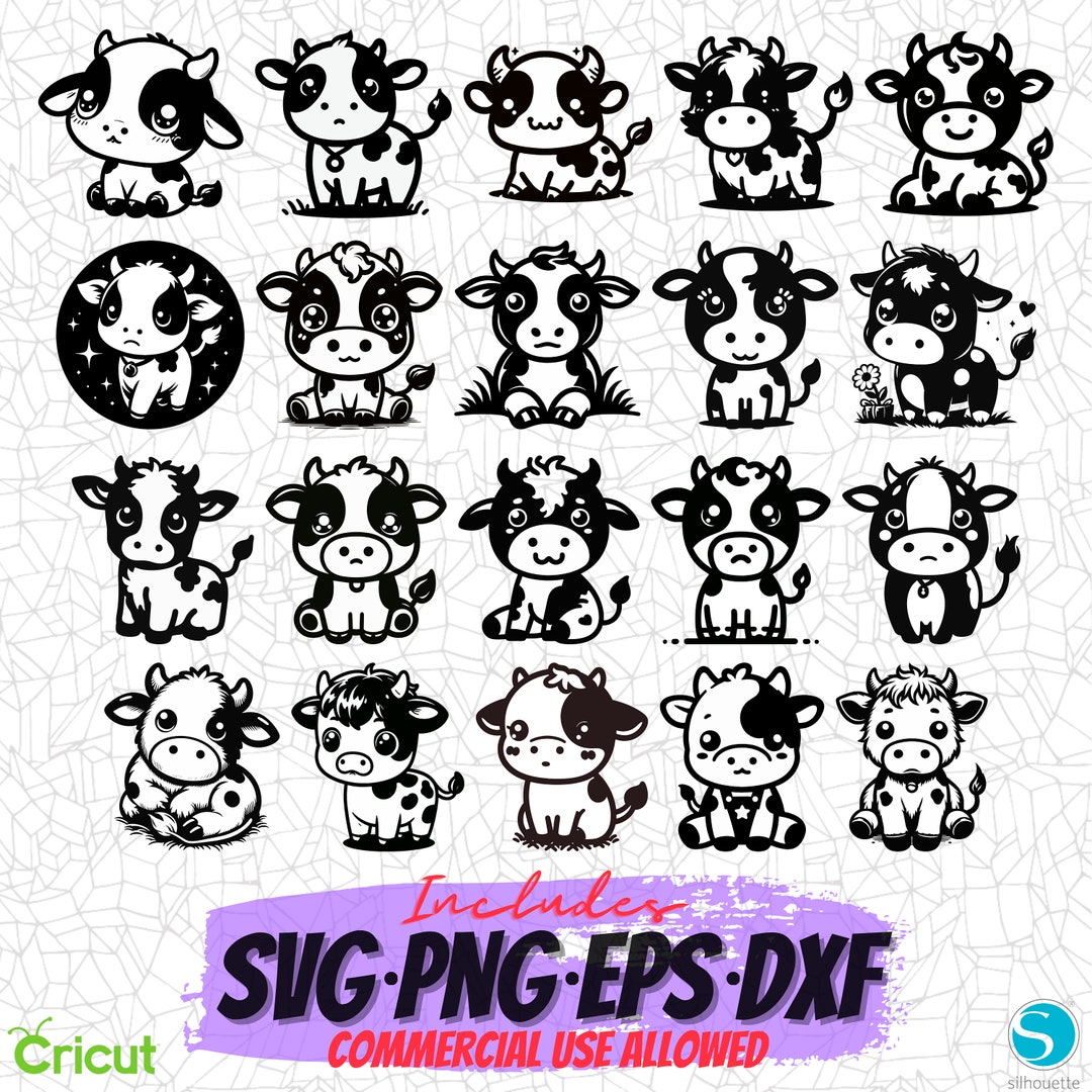 Cute Baby Cow Clipart Bundle, Cow SVG Designs, Adorable Baby Animal ...