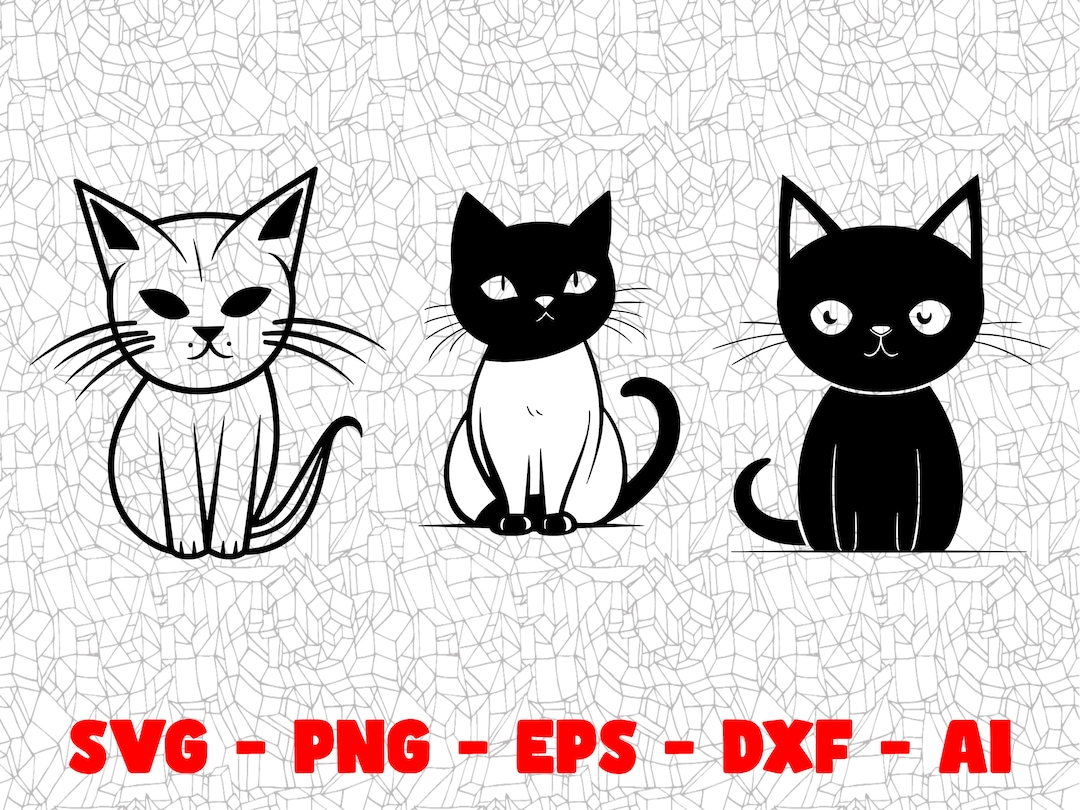 Cute Cat SVG, Cutting File, Png Eps Dxf Digital Clipart, Great for Viny ...