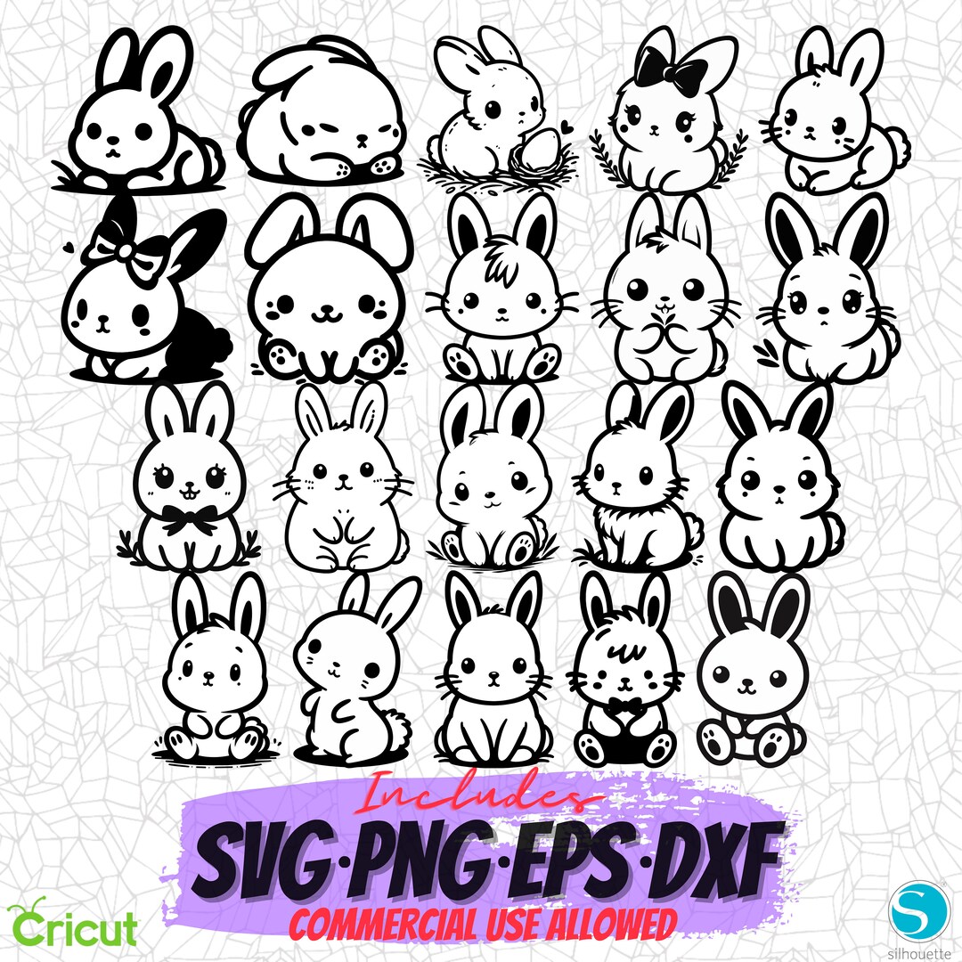 Cute Baby Bunny Clipart Bundle, Bunny SVG Designs, Adorable Baby Animal ...