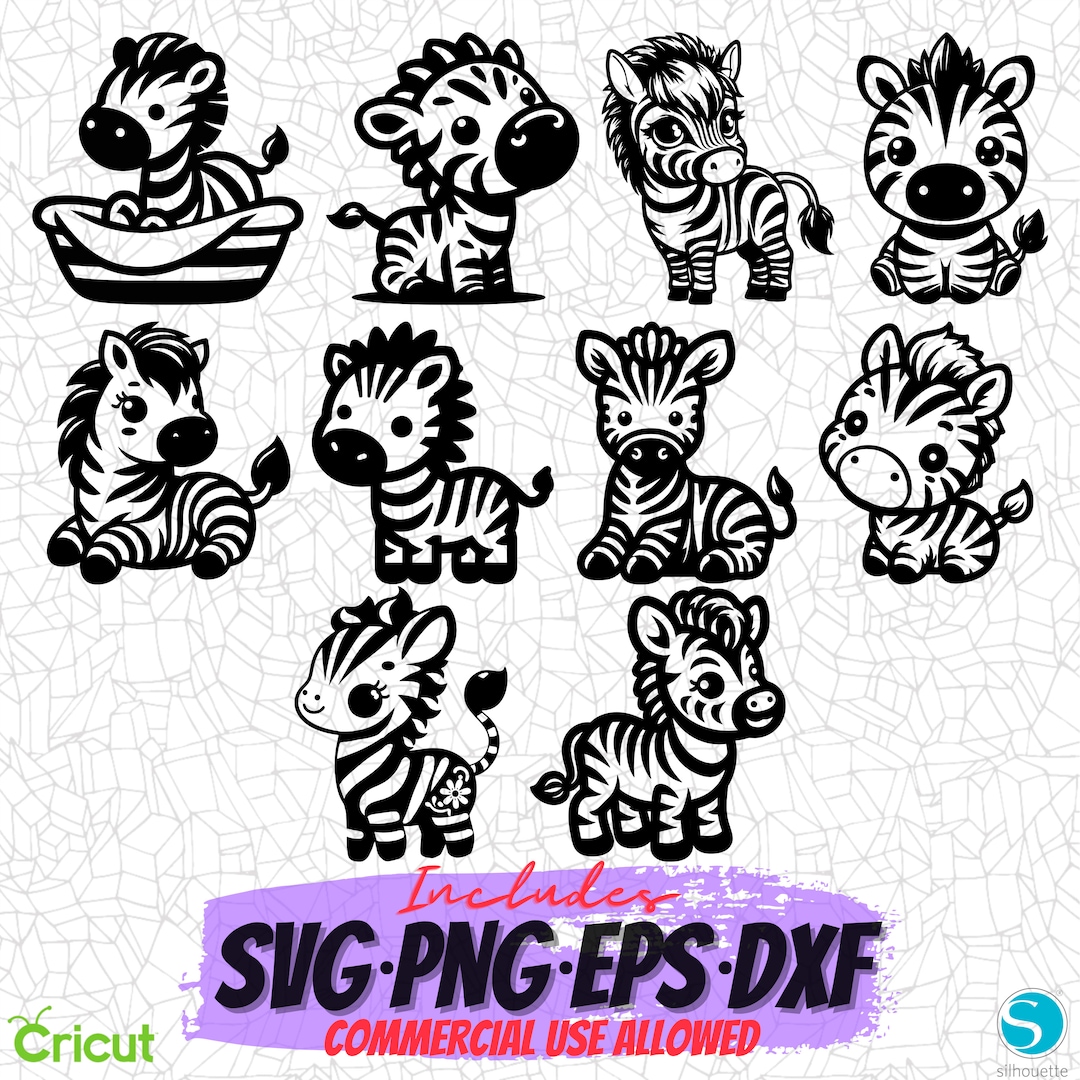 Baby Zebra SVG, Cutting File, Png Pdf Digital Clipart, Great for Viny ...