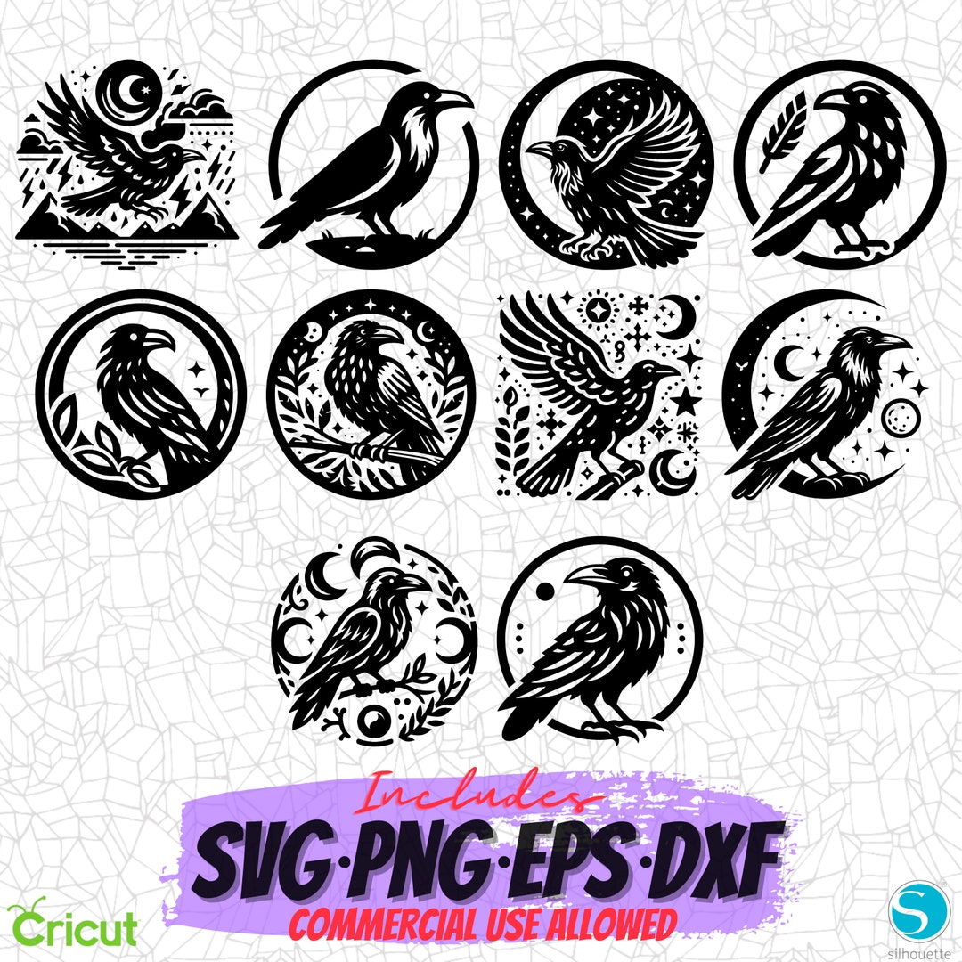Raven SVG Designs, Cutting Files, Png Digital Clipart, Great for Viny ...
