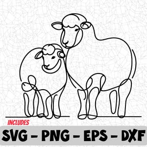 Farm Sheep and Lamb Line Art PNG| Minimalist Farm Animal Clipart | SVG ...
