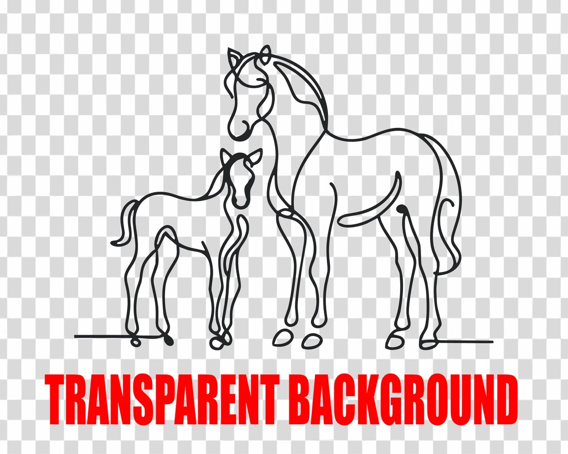 Horse and Foal Line Art SVG | Farm Animal Outline Clipart | PNG, EPS ...