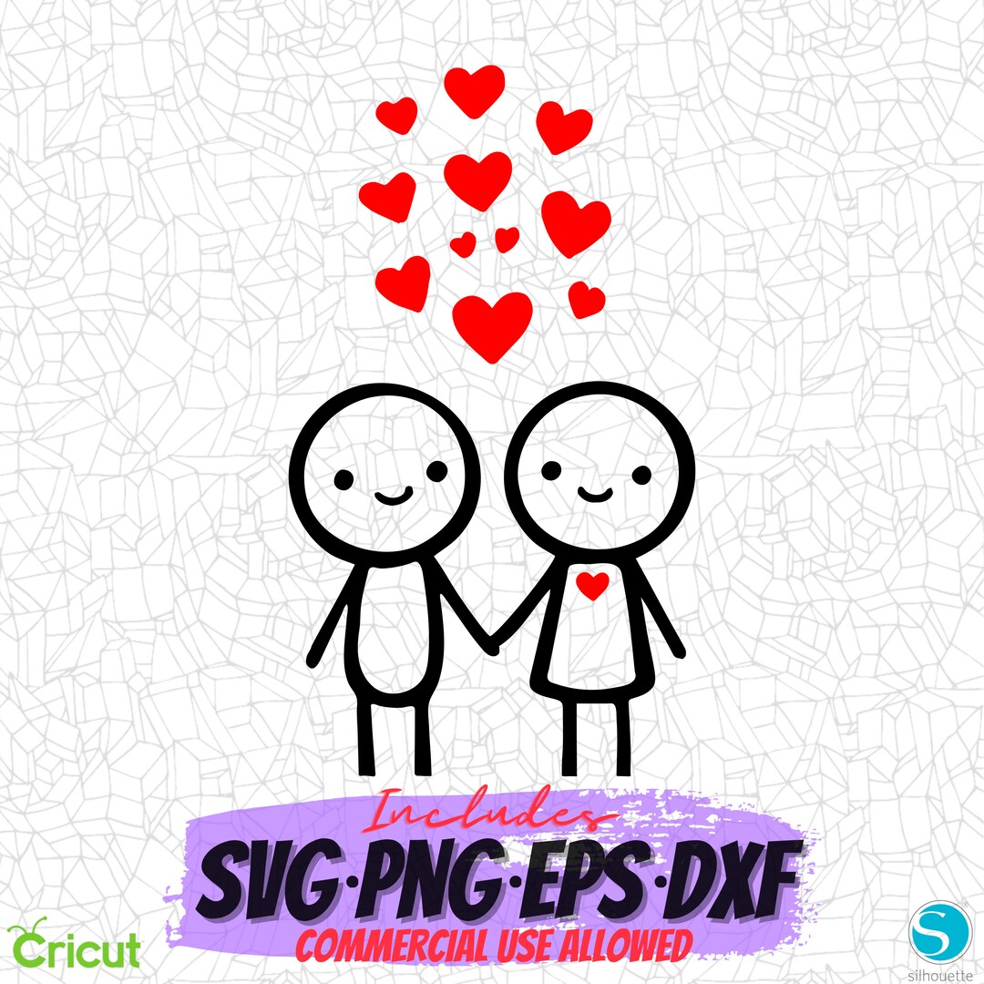 Valentine's Stickman Couple SVG, Cute Hand-holding Illustration for ...