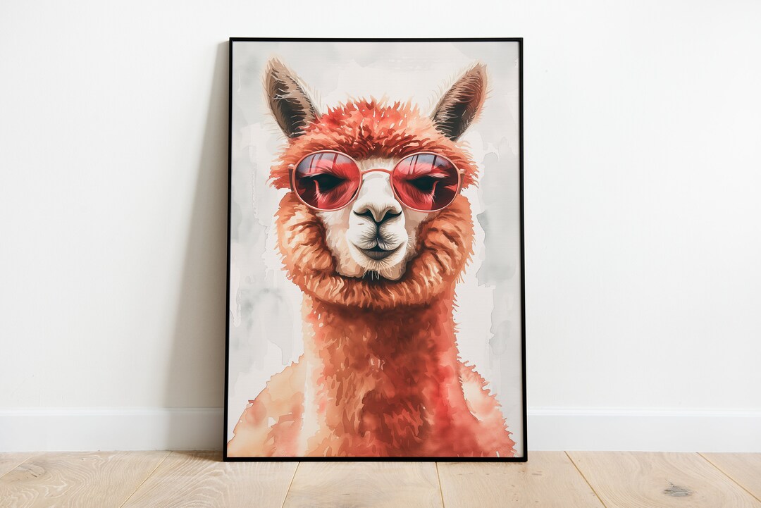 Cool Llama With Sunglasses Wall Art PNG | Quirky Animal Art for Print ...