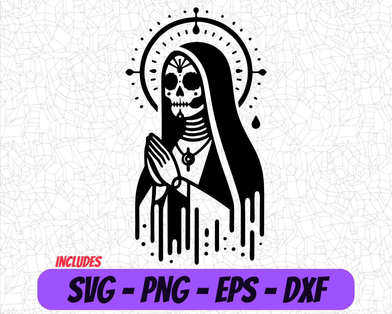 Santa Muerte Praying Skeleton SVG | Gothic Day of the Dead Design in ...