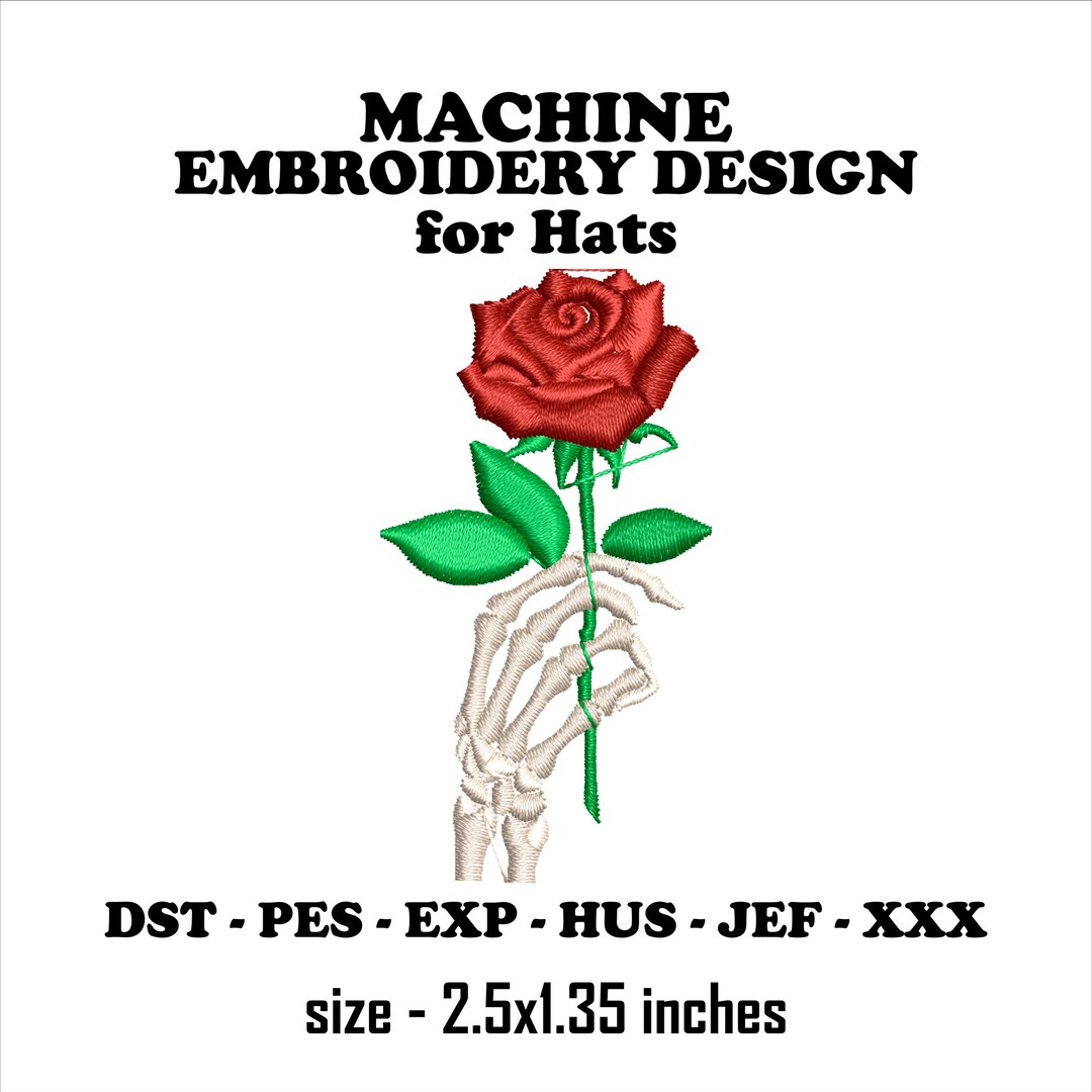Skeleton Hand With Rose Embroidery Design - Hat Embroidery File, Ricoma ...