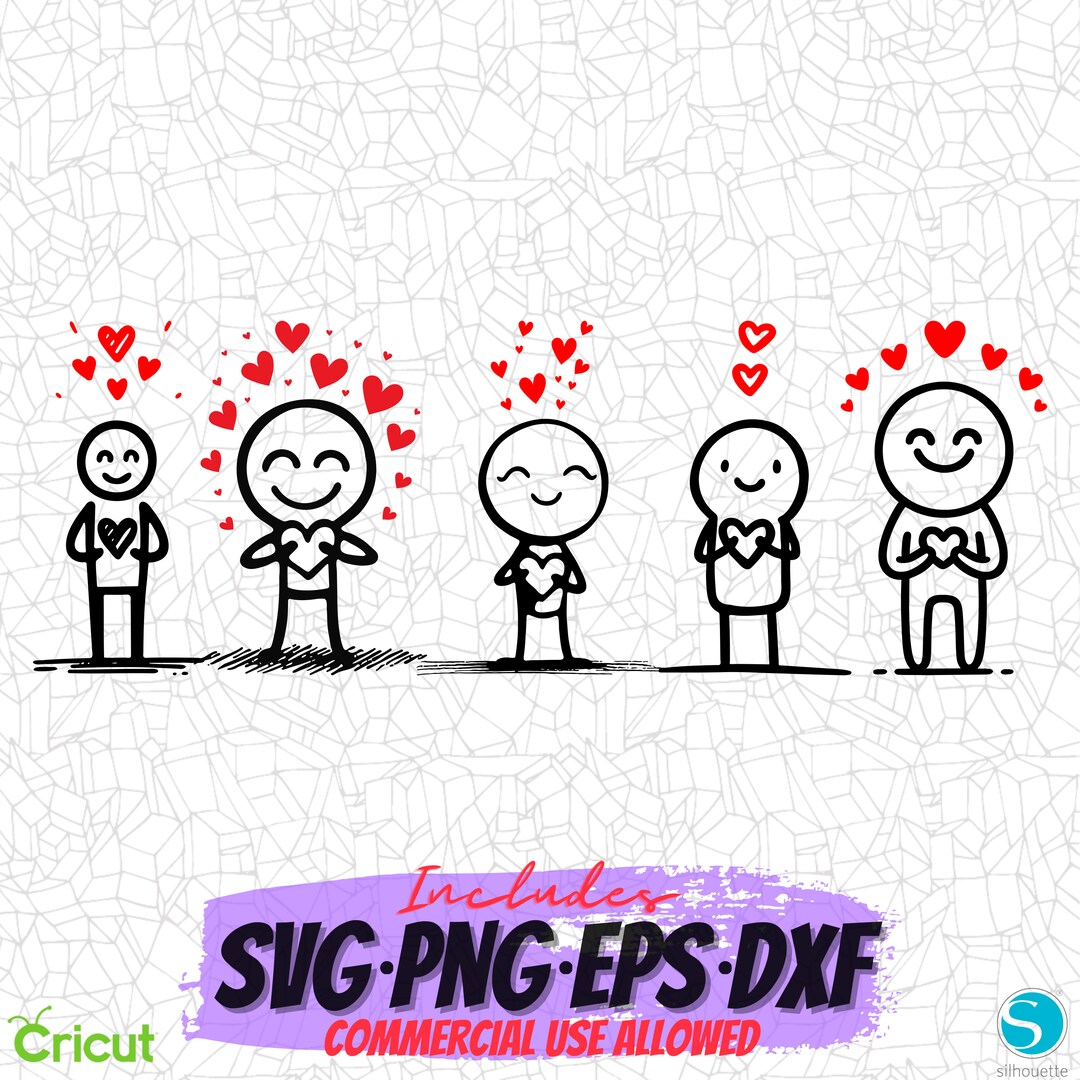 Cute Love Stickman SVG Design, Cutting File, Png Eps Dxf Digital ...