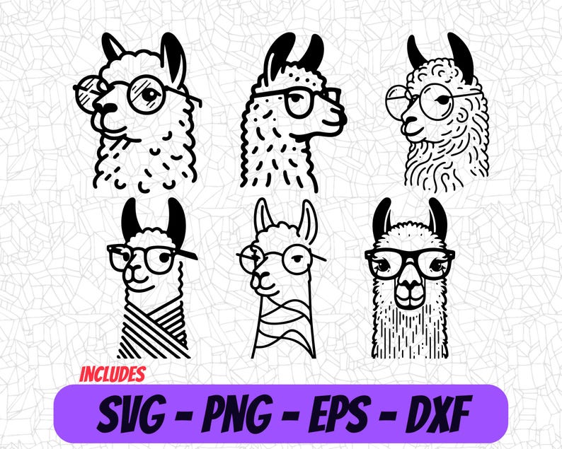 Llama SVG Bundle | Cute Llama With Glasses Cut Files | Llama Logo PNG ...