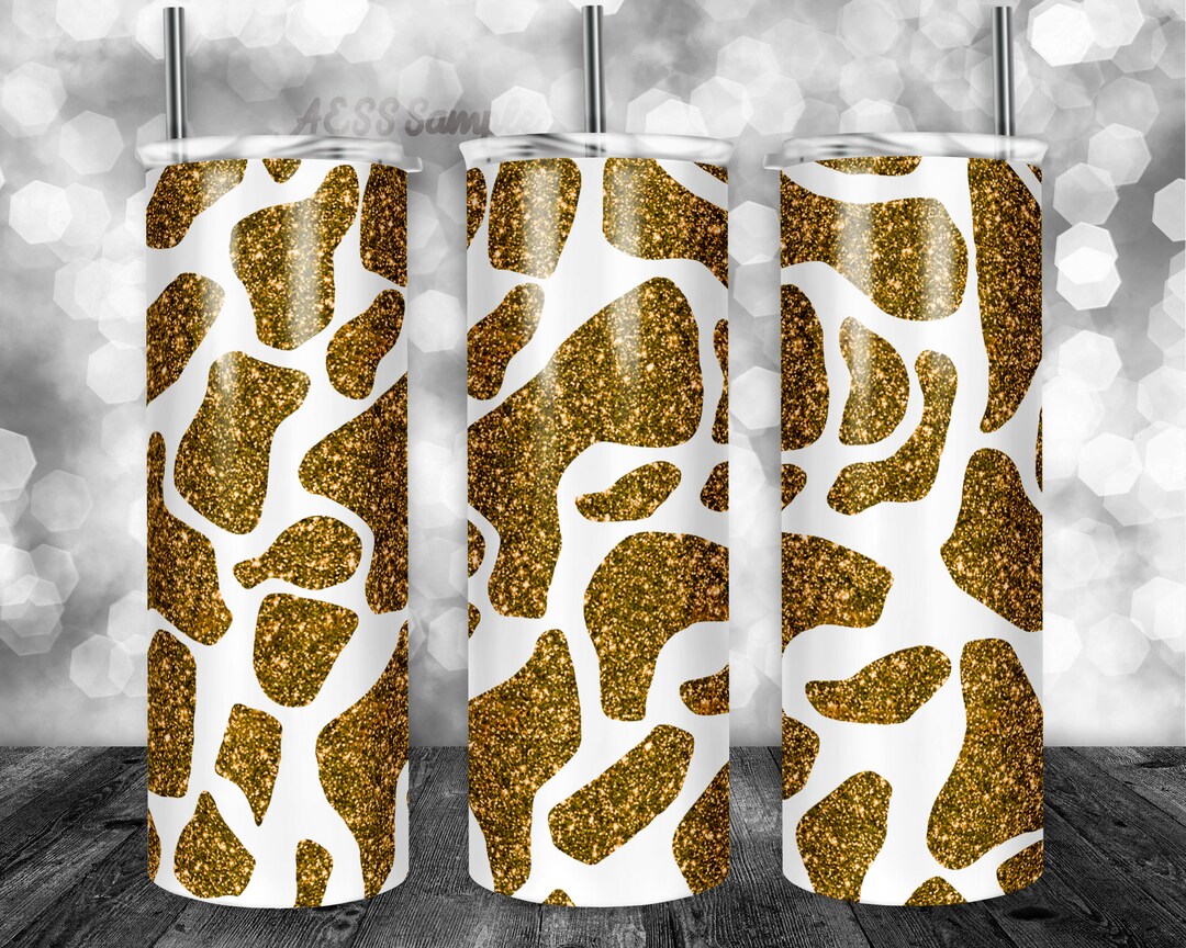 Gold Glitter Cow Pattern PNG Wrap Design for Sublimation on 20oz ...